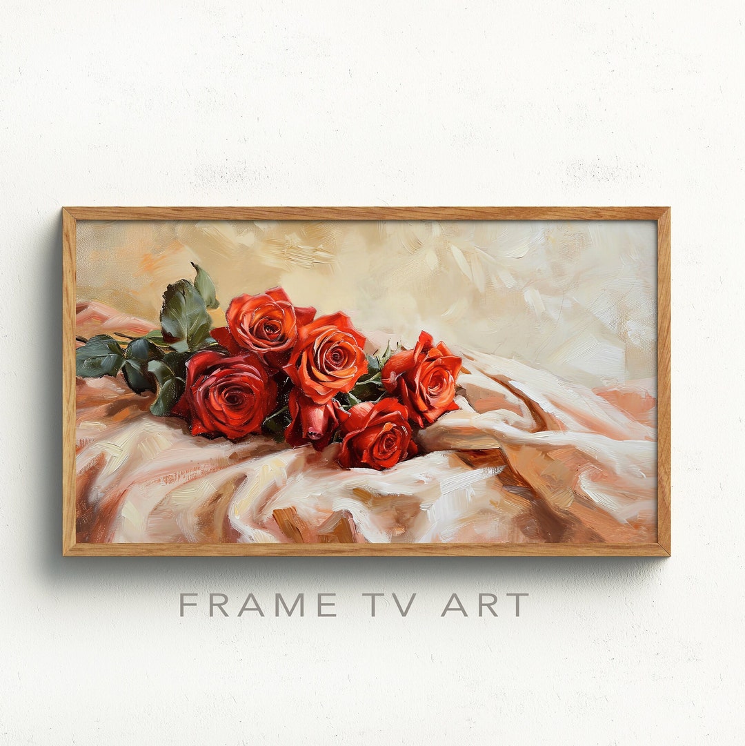 Frame Tv Art Valentines Day Romantic Painting Neutral Artwork Roses ...
