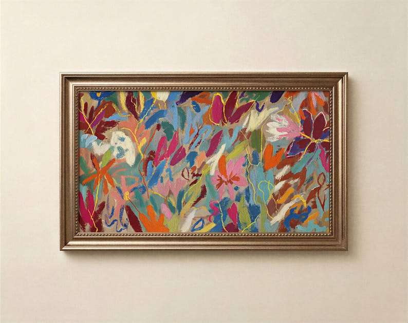 Abstract Floral Frame TV Art, Colorful Botanical Samsung Frame Art ...