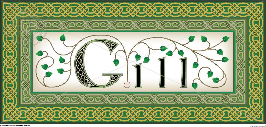 Art print of Irish surname Gill, wall decor featuring intricately ...