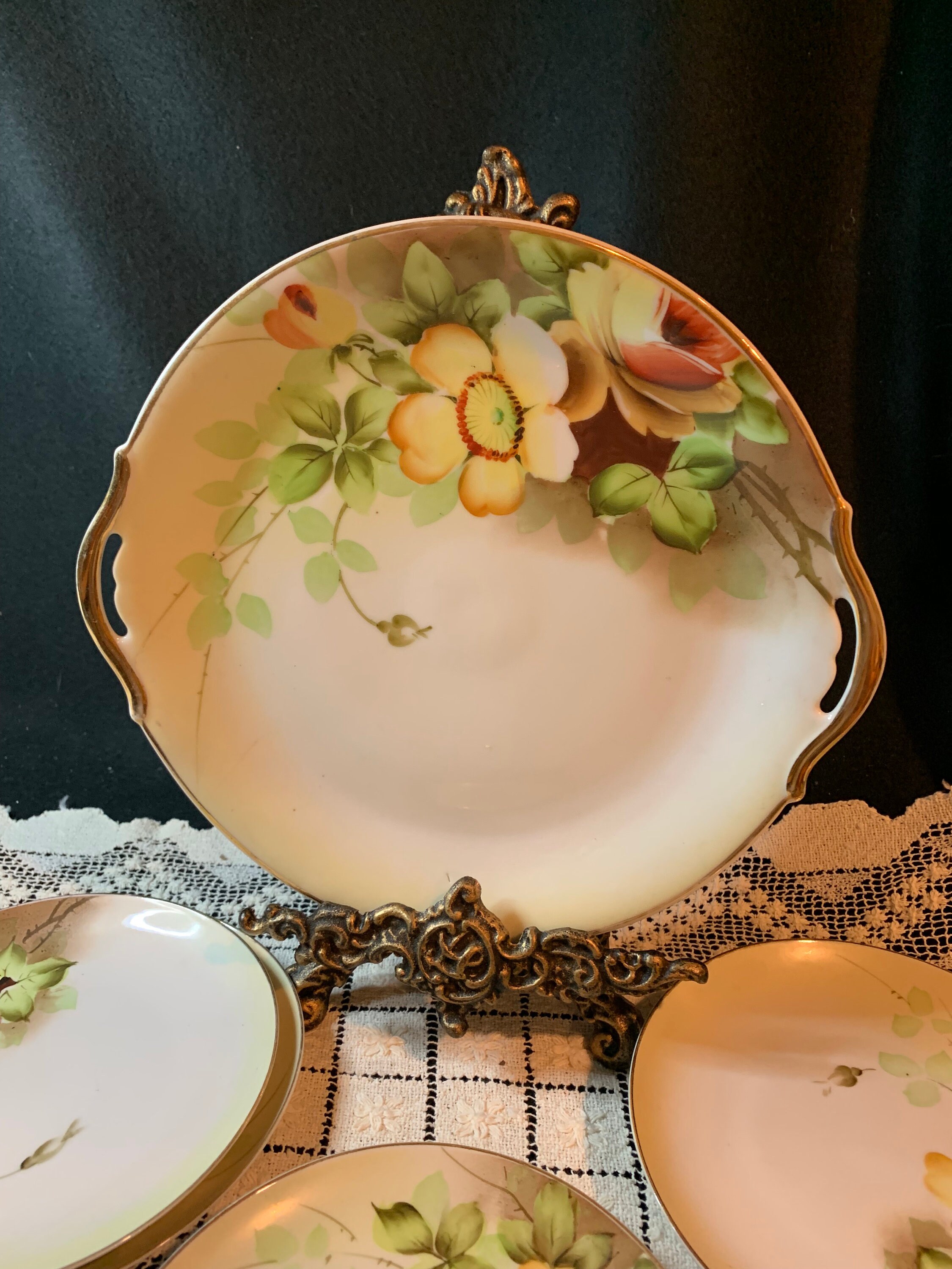 Plates Nippon hand painted cake plate with handles Vintage Japanese ...