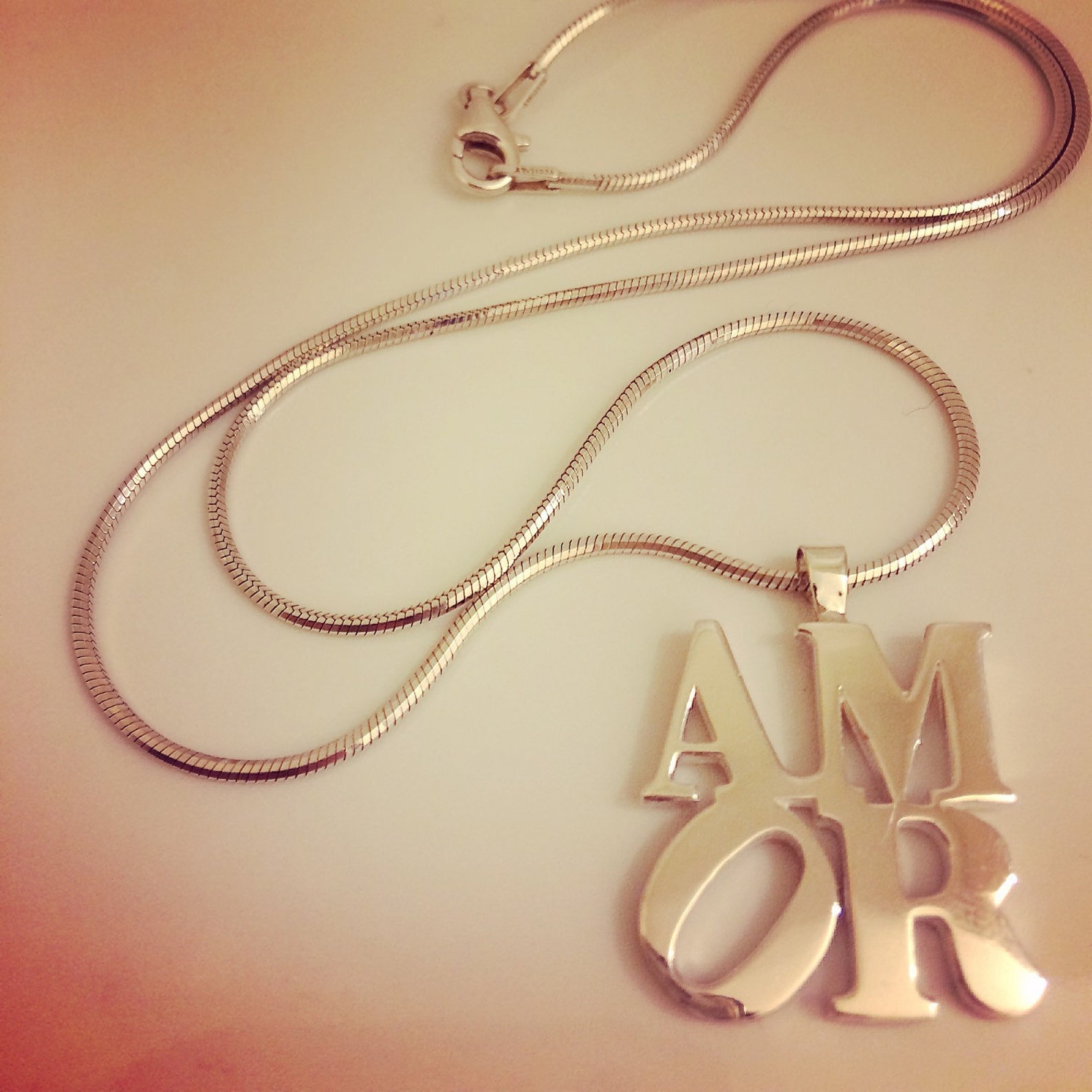 AMOR LOVE Necklace Silver Love Pendant - Etsy