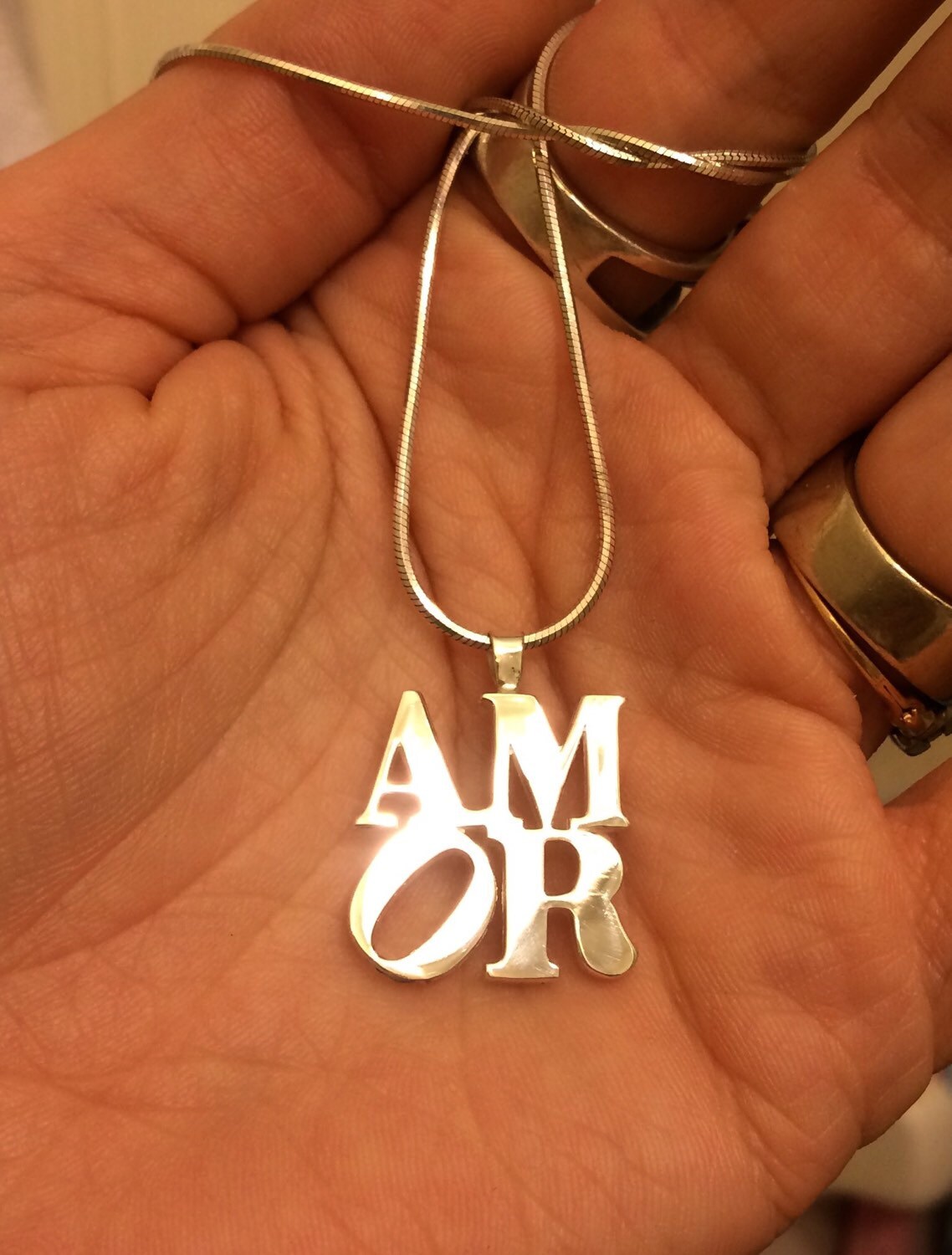 AMOR LOVE Necklace Silver Love Pendant - Etsy