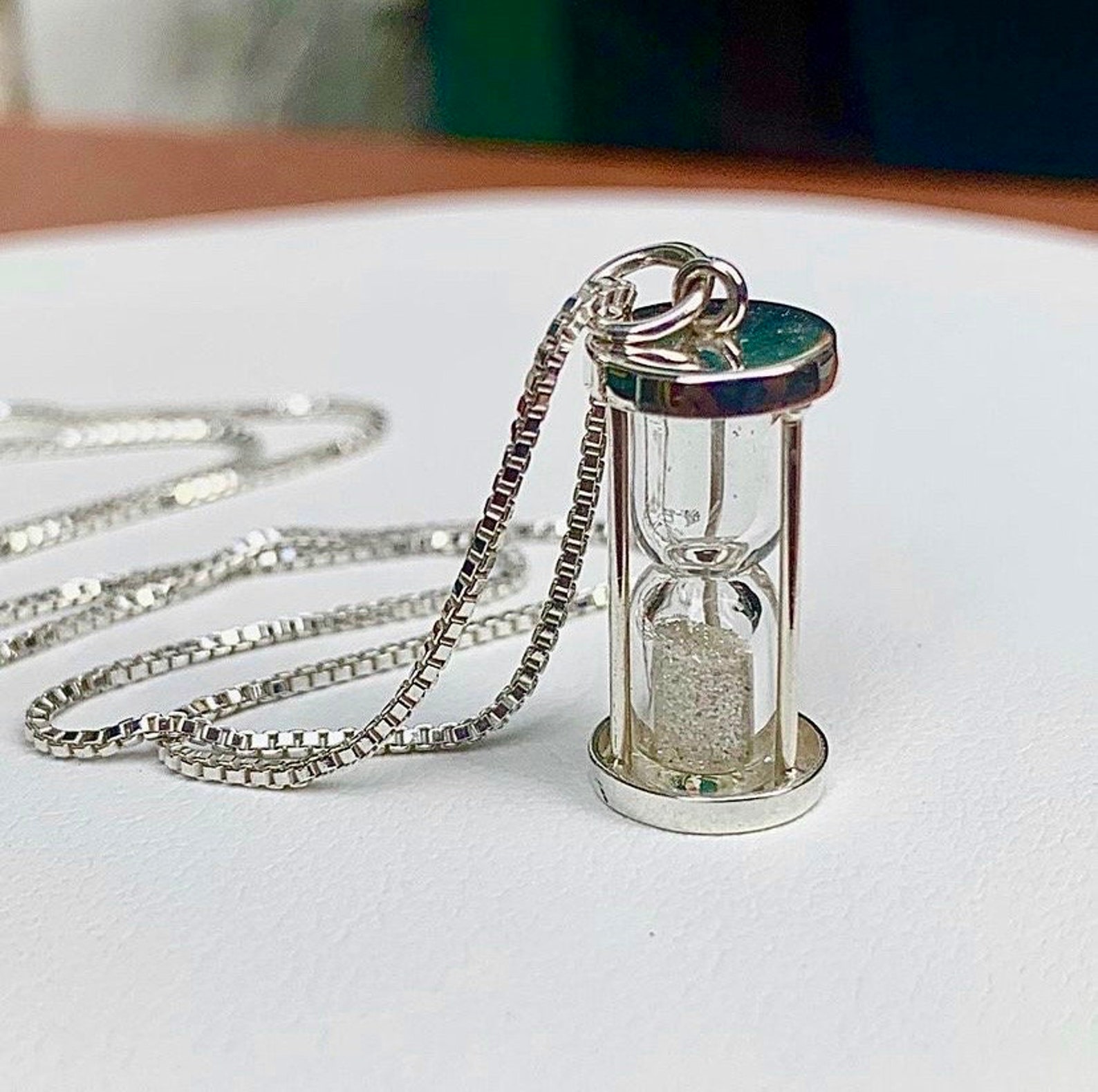 Hourglass Necklace in Sterling Silver With Genuine Diamond Dust-great ...
