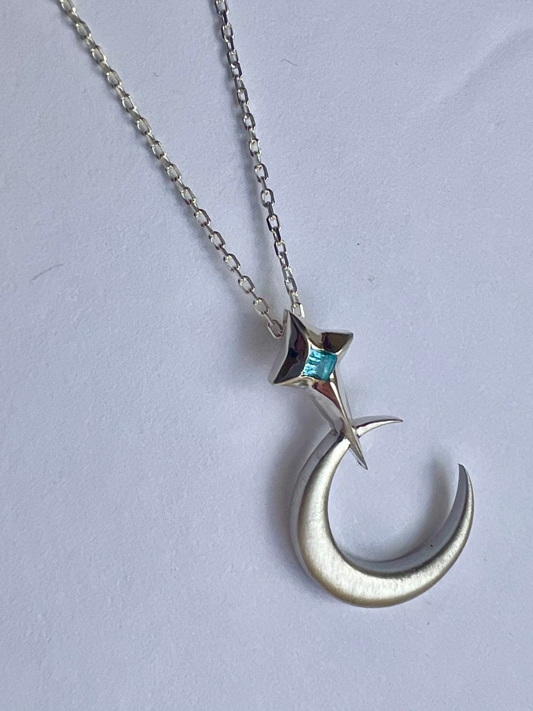 Silver Moon & and North Star Pendant, Topaz Star + Moon Necklace - Etsy