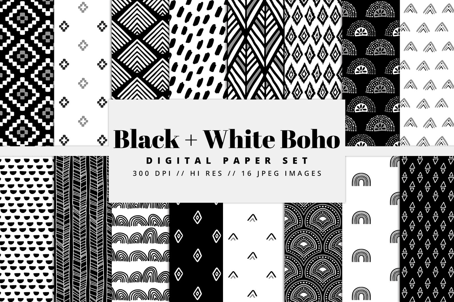 Black and White Boho Digital Paper Seamless Texture Abstract - Etsy