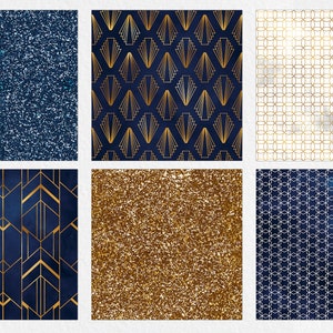 Art Deco Digital Paper, Navy and Gold Deco, Seamless Backgrounds ...
