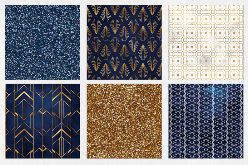 Art Deco Digital Paper Navy and Gold Deco Vintage Patterns | Etsy