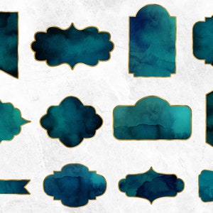 Ocean Gold Watercolor Label Frames, Watercolor Clipart, Watercolor ...