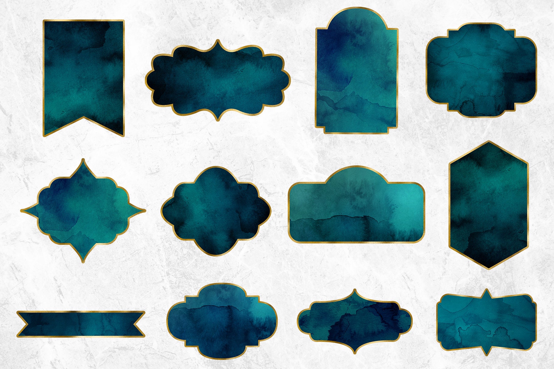 Ocean Gold Watercolor Label Frames Watercolor Clipart - Etsy