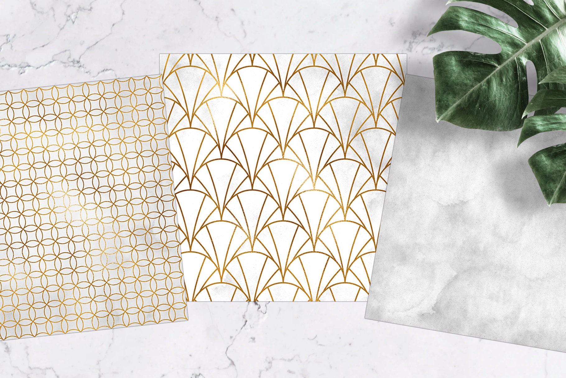 Art Deco Digital Paper White and Gold Deco Vintage Patterns - Etsy