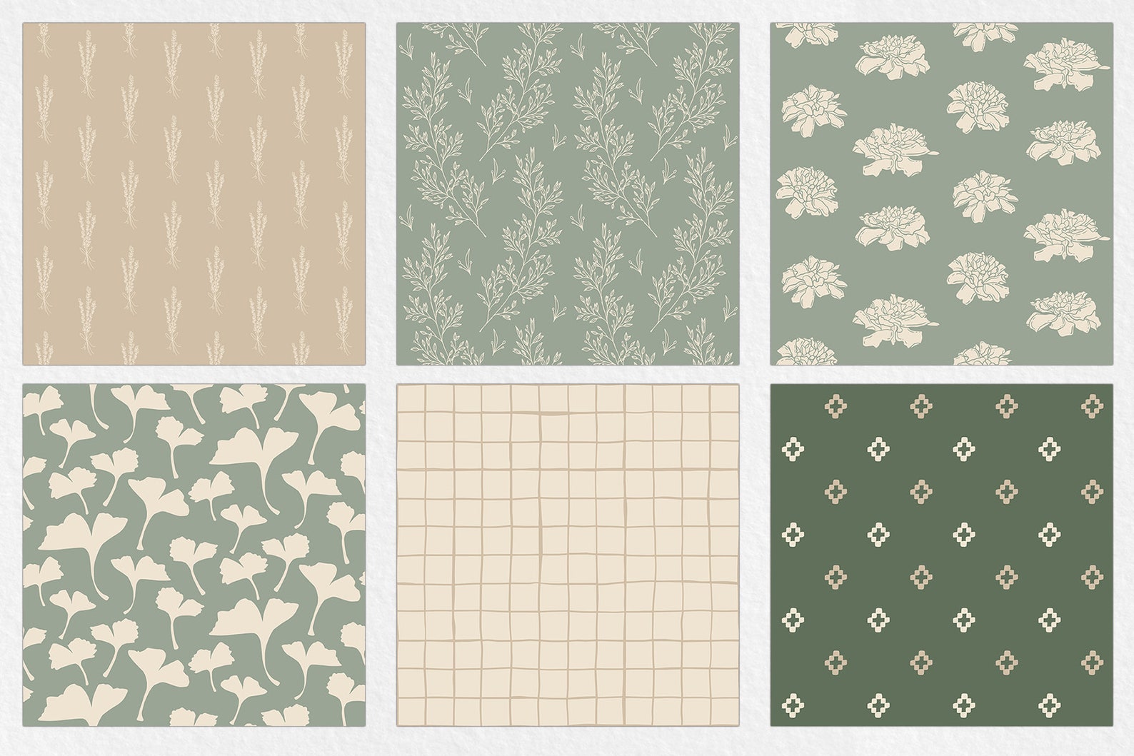 Sage Floral Digital Paper Set, Seamless Textures, Flower Patterns ...