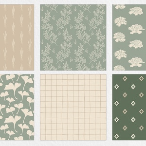 Sage Floral Digital Paper Set, Seamless Textures, Flower Patterns ...