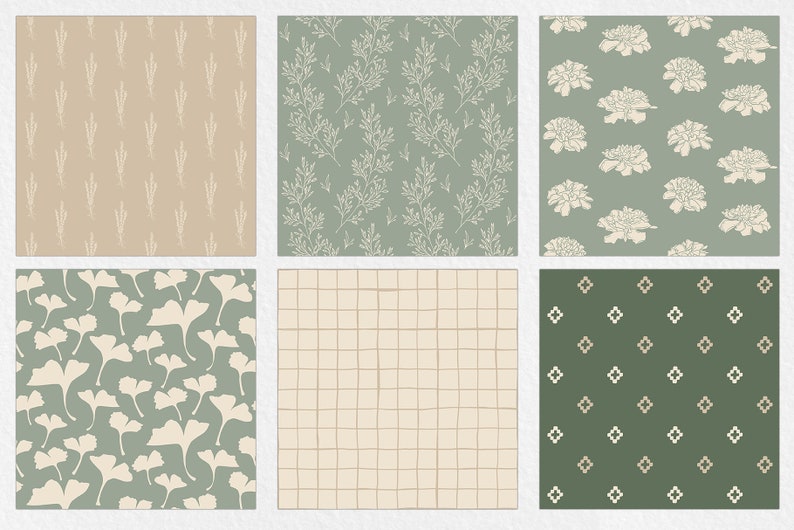 Sage Floral Digital Paper Set Seamless Textures Flower - Etsy