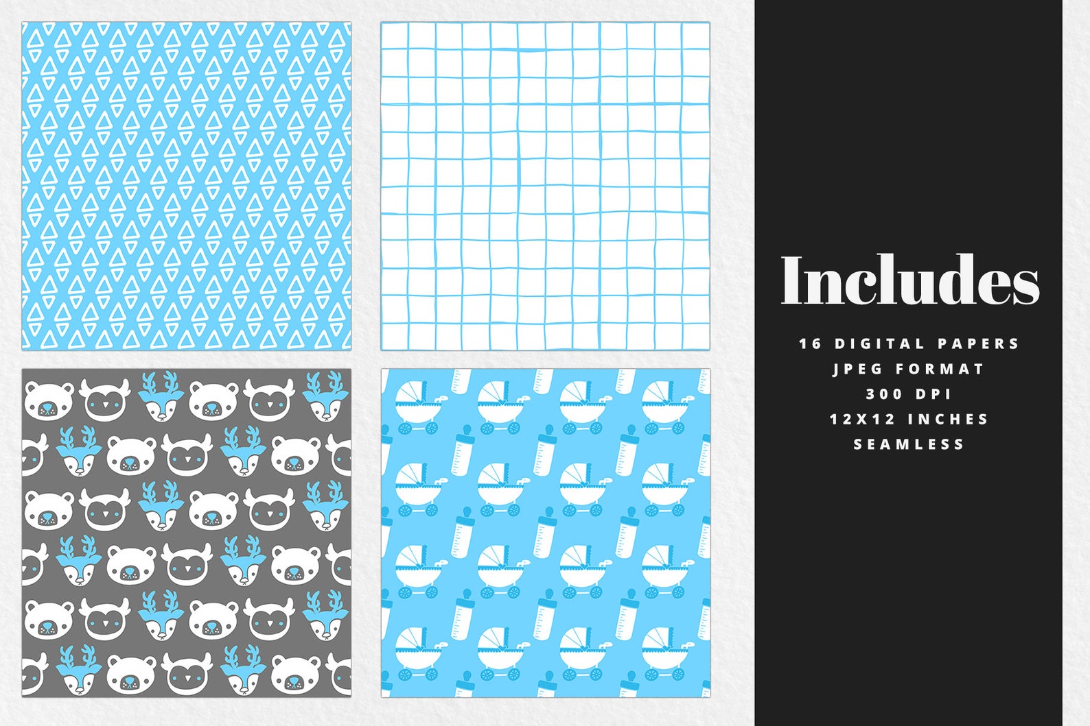 Blue Nursery Digital Paper Set Seamless Textures Baby Boy - Etsy