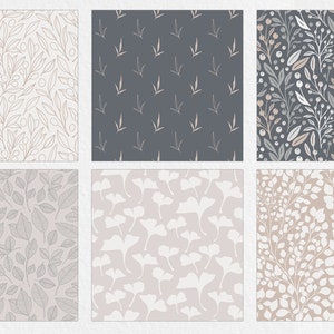 Neutral Floral Digital Paper Set, Seamless Textures, Flower Patterns ...