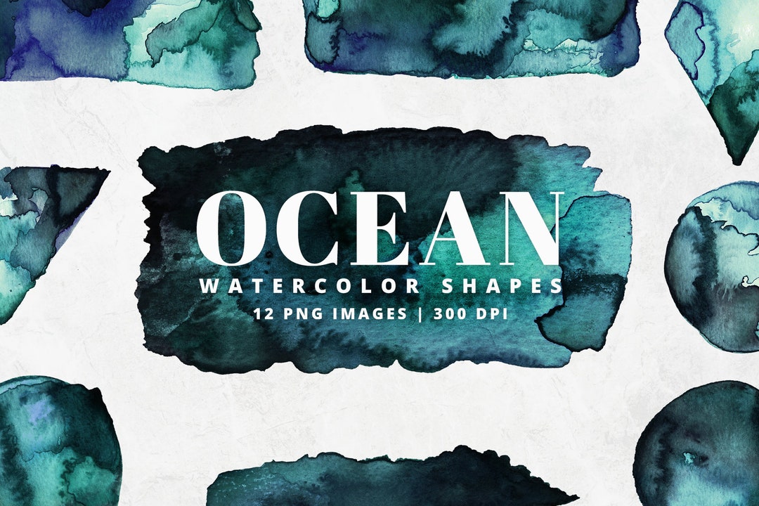 Teal Watercolor Shapes, Watercolor Clipart, Watercolor Textures, Blobs ...