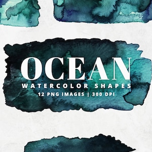 Teal Watercolor Shapes, Watercolor Clipart, Watercolor Textures, Blobs ...