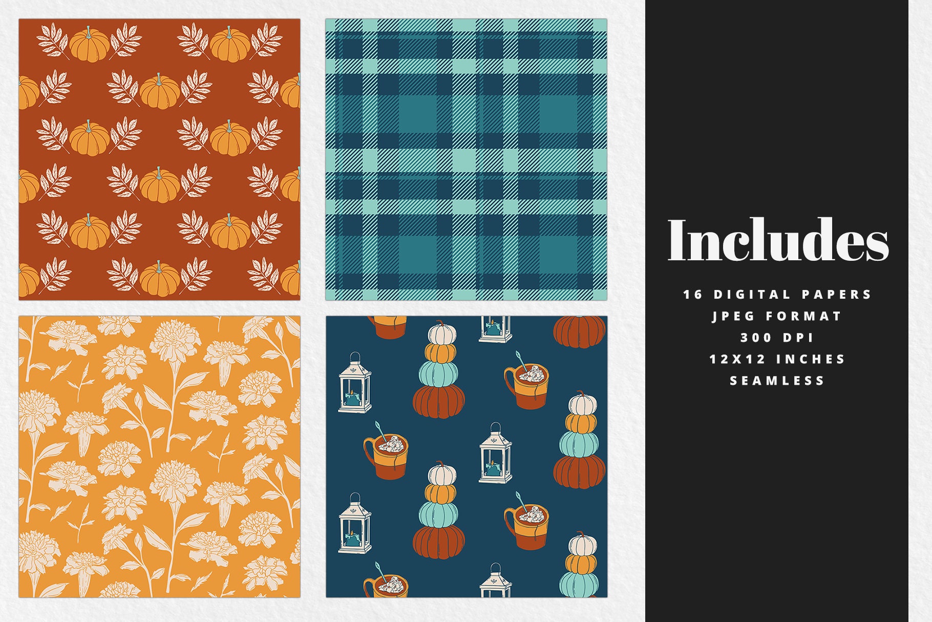 Hello Fall Digital Paper Set Seamless Textures Autumn | Etsy