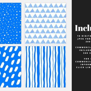 Blue and White Digital Paper, Hand Drawn, Floral, Geometric, Printable ...