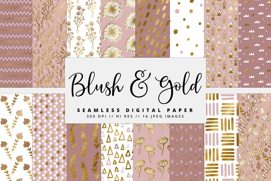 Blush & Gold Foil Digital Paper, Gold Foil Textures, Floral Digital ...