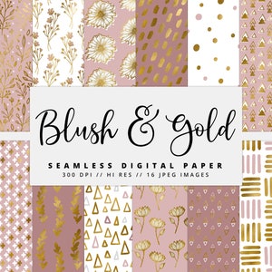 Blush & Gold Foil Digital Paper, Gold Foil Textures, Floral Digital ...