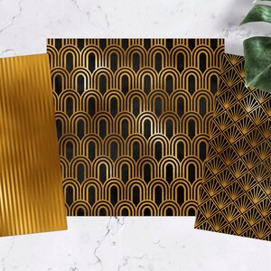 Art Deco Digital Paper, Black & Gold Deco, Seamless Backgrounds ...