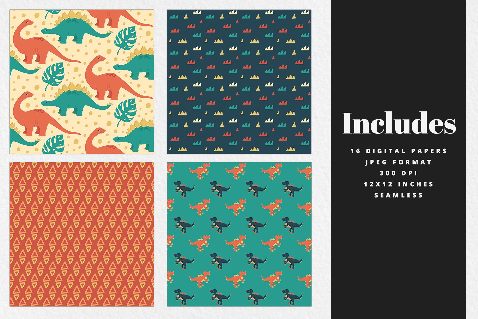 Dinosaur Digital Paper Set Children's Digital Paper - Etsy