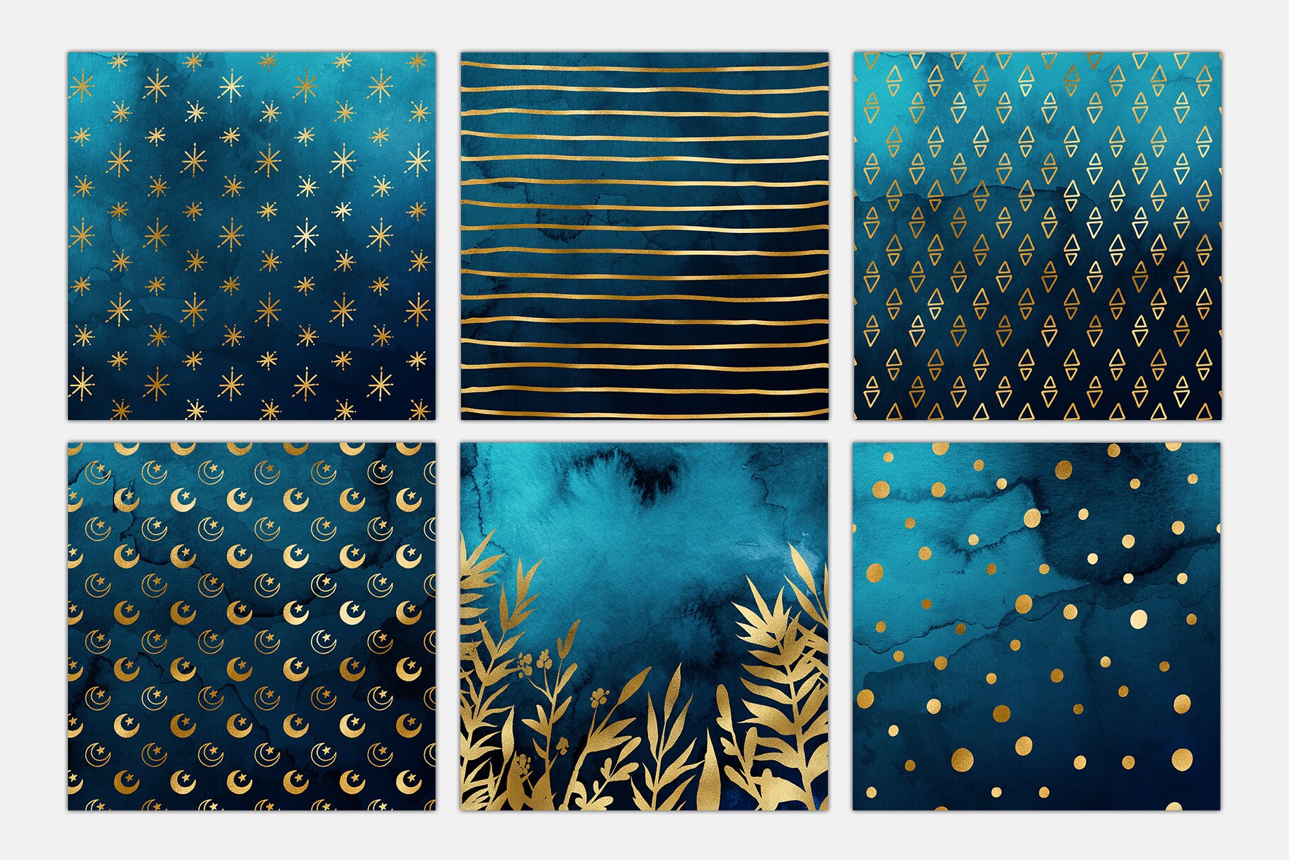 Midnight Gold Foil Watercolor Digital Paper Watercolor | Etsy