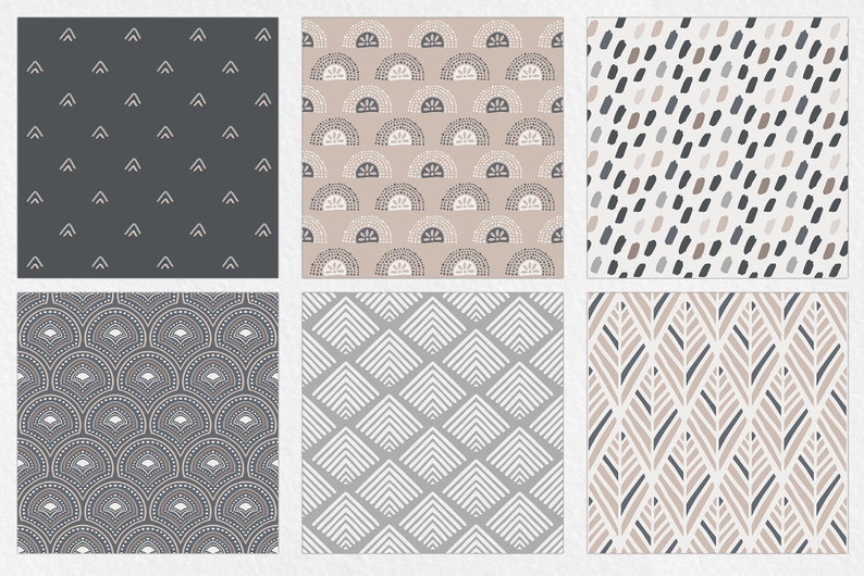 Neutral Boho Digital Paper Set, Seamless Textures, Boho Patterns ...