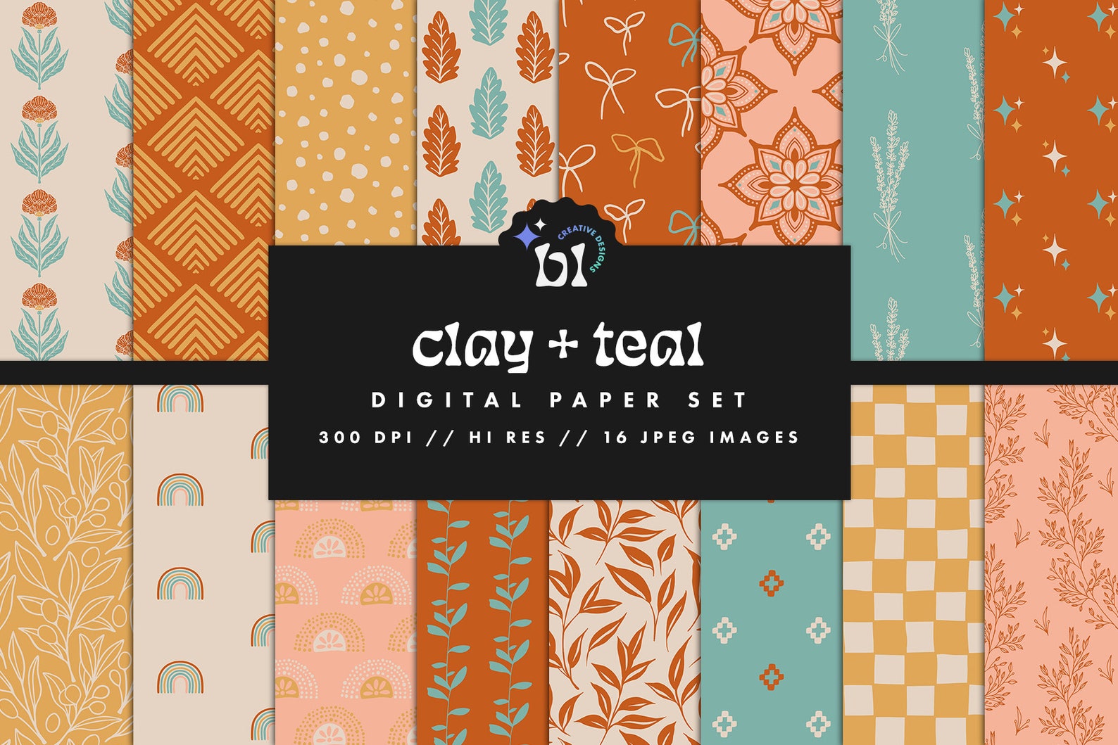 Vintage Digital Paper Set, Retro Seamless Textures, Floral Patterns ...