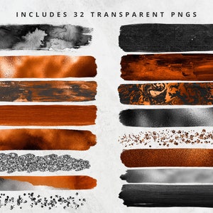 Orange and Black Brush Strokes Clipart, Paint Strokes, PNG, Gold Foil ...