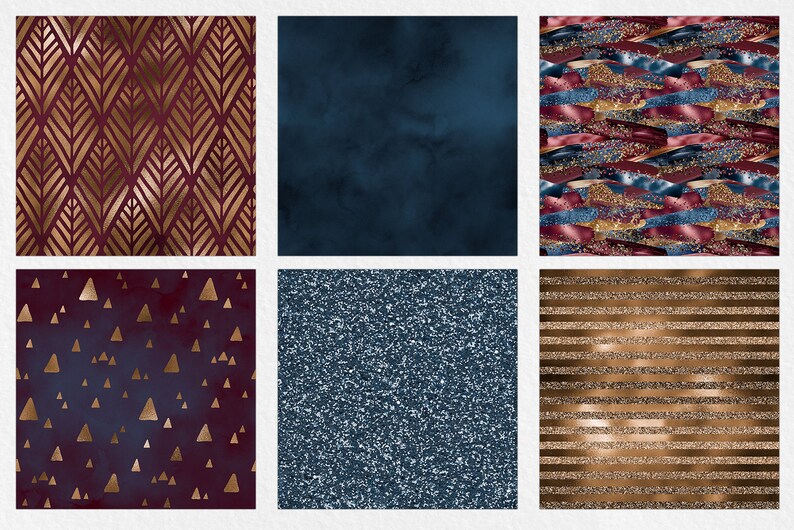 Navy & Burgundy Digital Paper Set, Foil, Seamless Textures, Summer ...