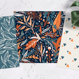 Blue Orange Digital Paper Set, Seamless Textures, Abstract Patterns ...