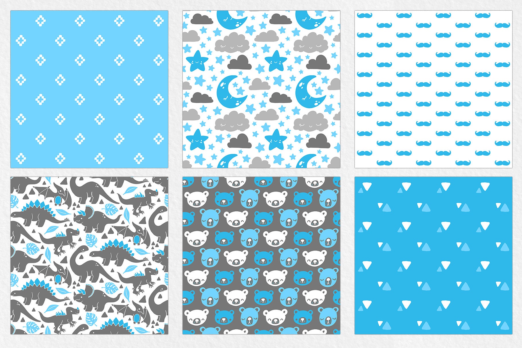 Blue Nursery Digital Paper Set, Seamless Textures, Baby Boy, Baby ...