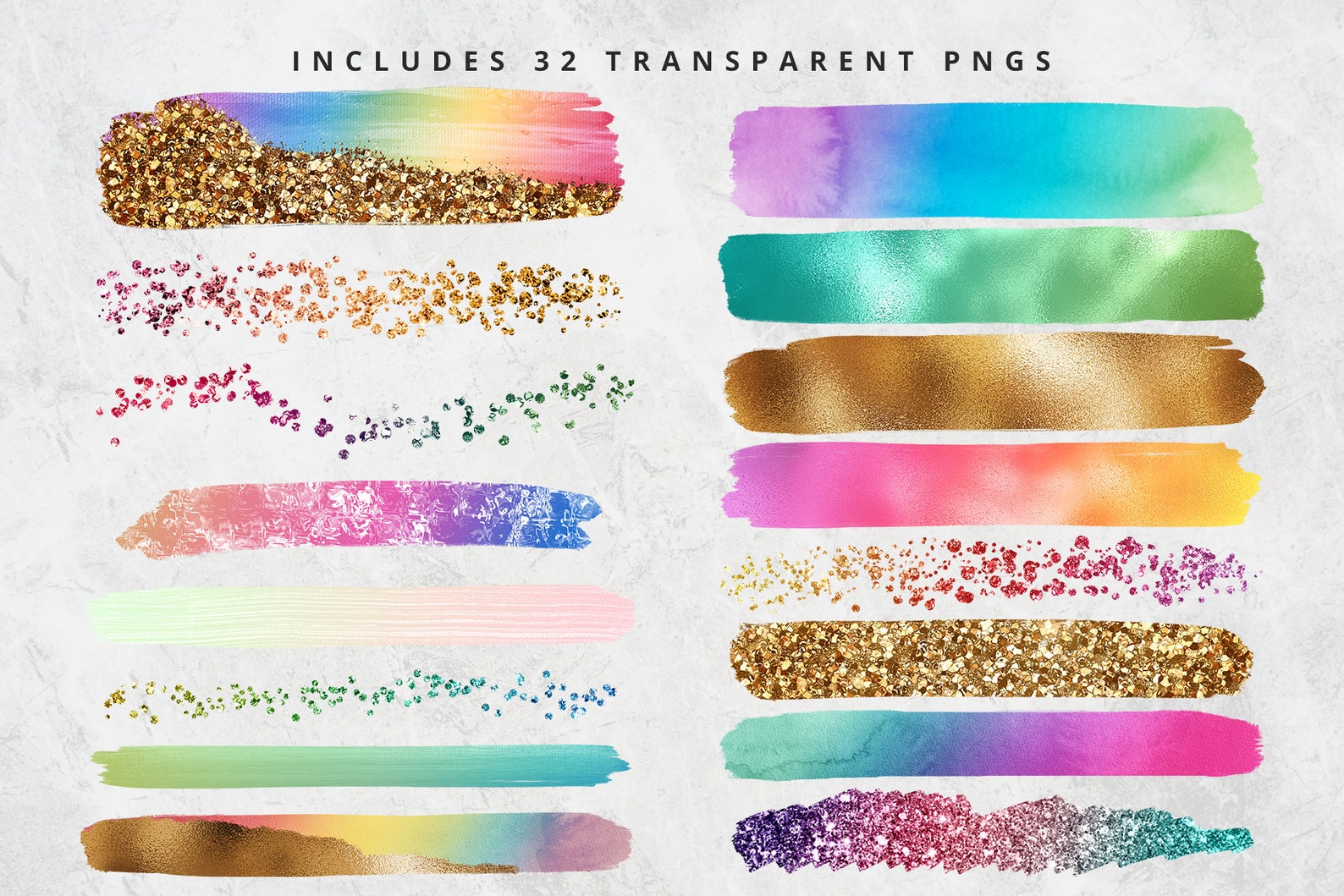 Rainbow Brush Strokes Clipart Paint Strokes PNG Gold Foil - Etsy