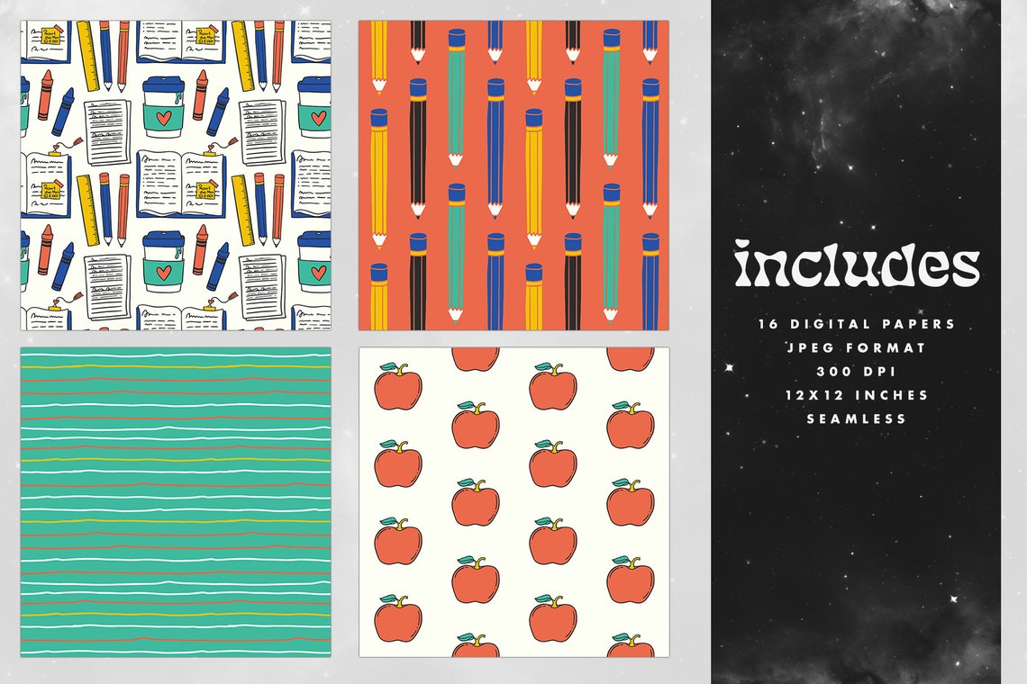 Back to School Digital Paper, Teacher Seamless Backgrounds, Classroom ...