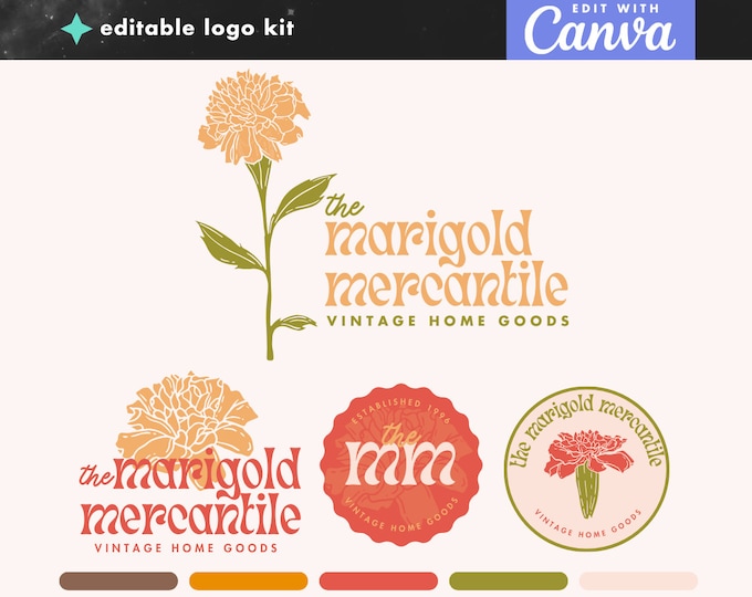 DIY Canva Logo Template - Floral Editable Logo - Fun Colorful Boho Logo ...