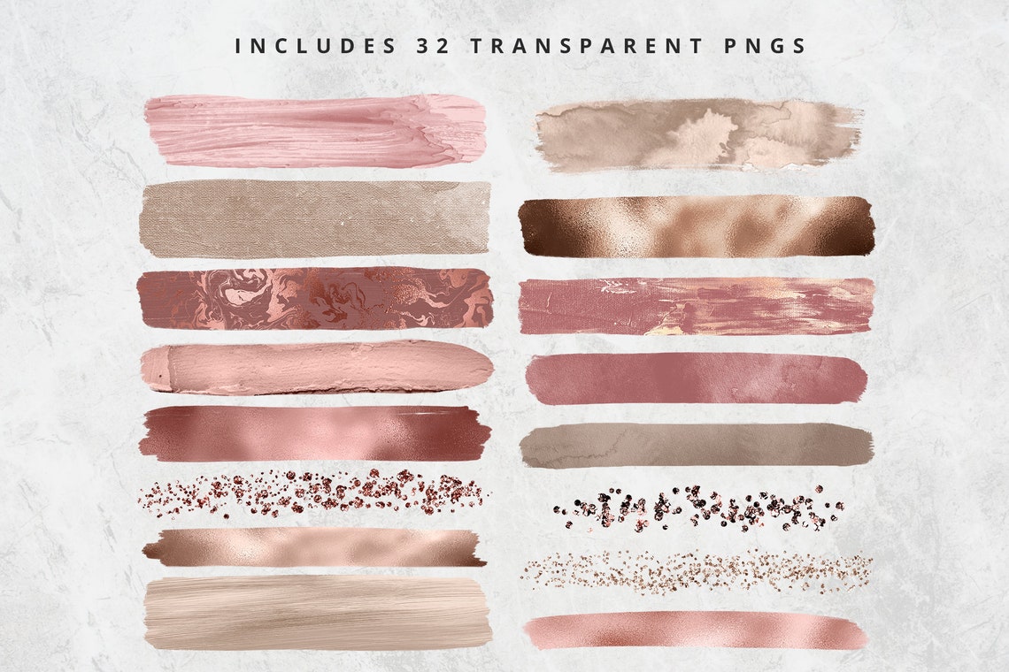 Blush and Cream Brush Strokes Clipart, Paint Strokes, PNG, Rose Gold ...
