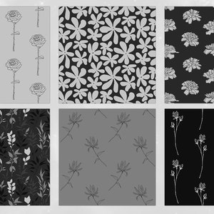 Black Floral Digital Paper Set, Retro Seamless Textures, Floral ...