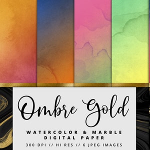 Black Marble Ombre Watercolor Digital Paper, Watercolor Textures ...