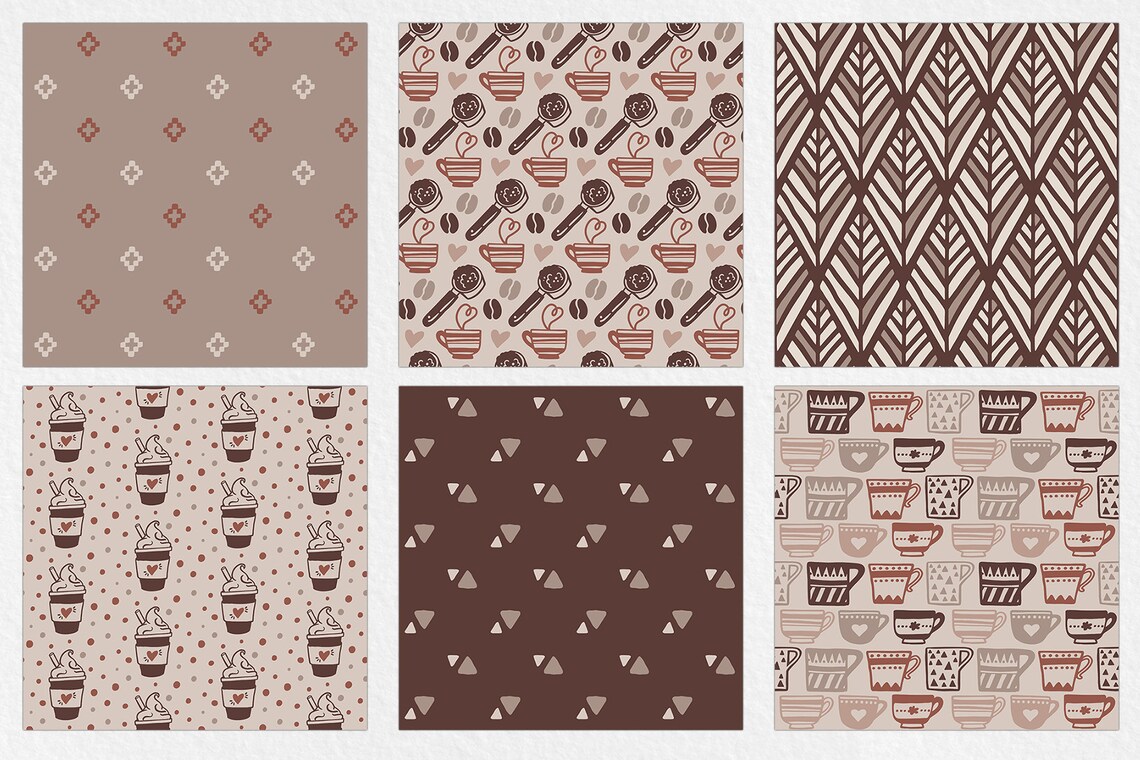 Coffee Digital Paper Set, Seamless Textures, Cafe Patterns, Coffeehouse ...