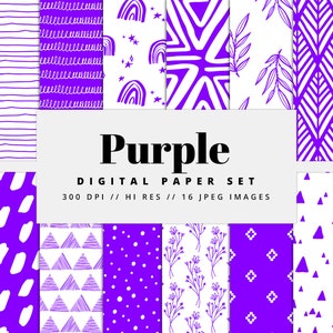 Purple and White Digital Paper, Hand Drawn, Floral, Geometric ...