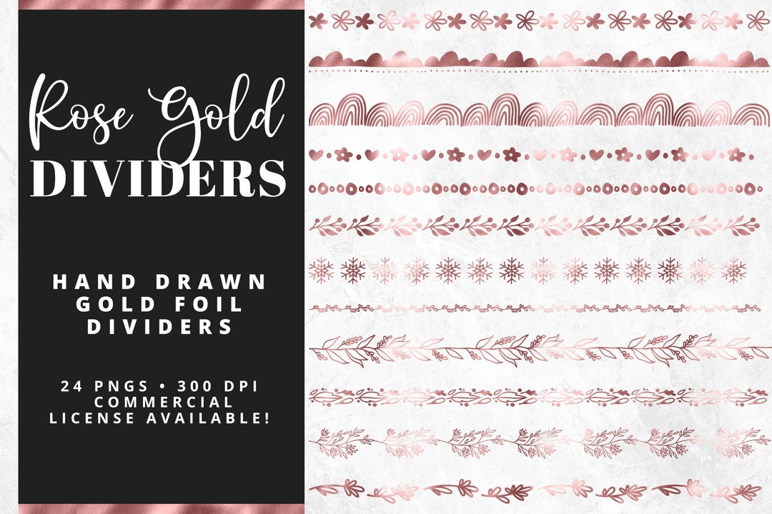 Rose Gold Foil Divider Clipart Set, Faux Foil, Clipart, Floral ...