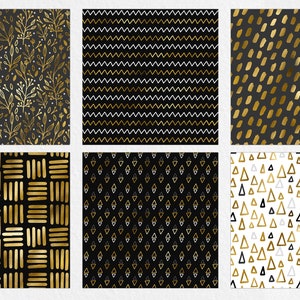 Black & Gold Foil Digital Paper, Gold Foil Textures, Floral Digital ...