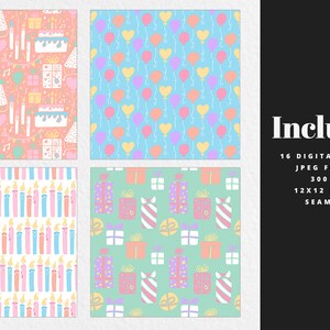 Pastel Birthday Digital Paper Set, Seamless Textures, Birthday Party ...