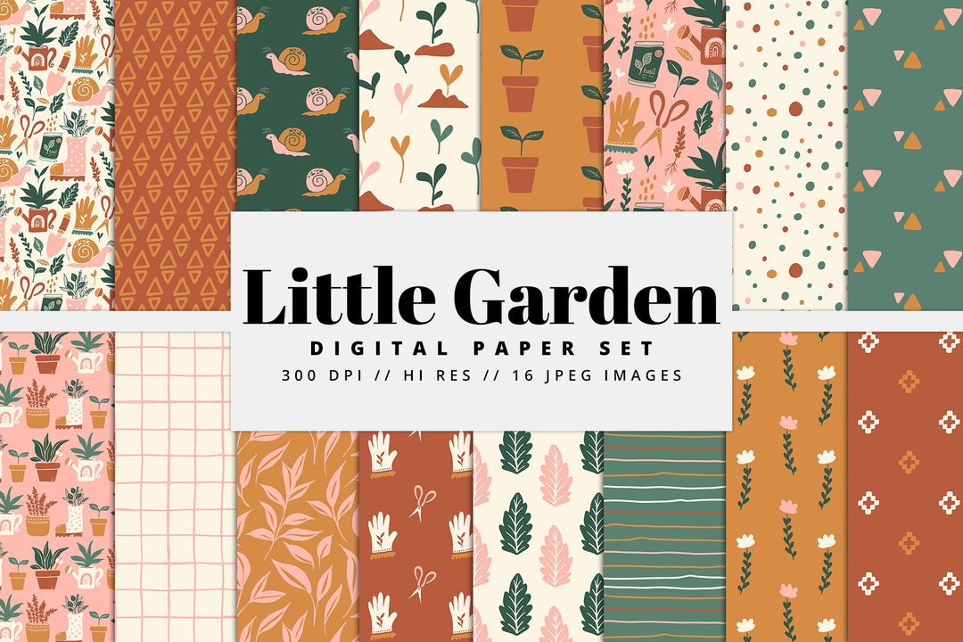 Gardening Digital Paper Set, Seamless Textures, Summer Patterns, Spring ...
