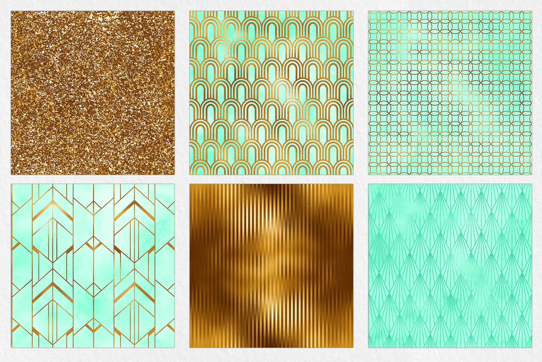 Art Deco Digital Paper Mint and Gold Deco Vintage Patterns | Etsy