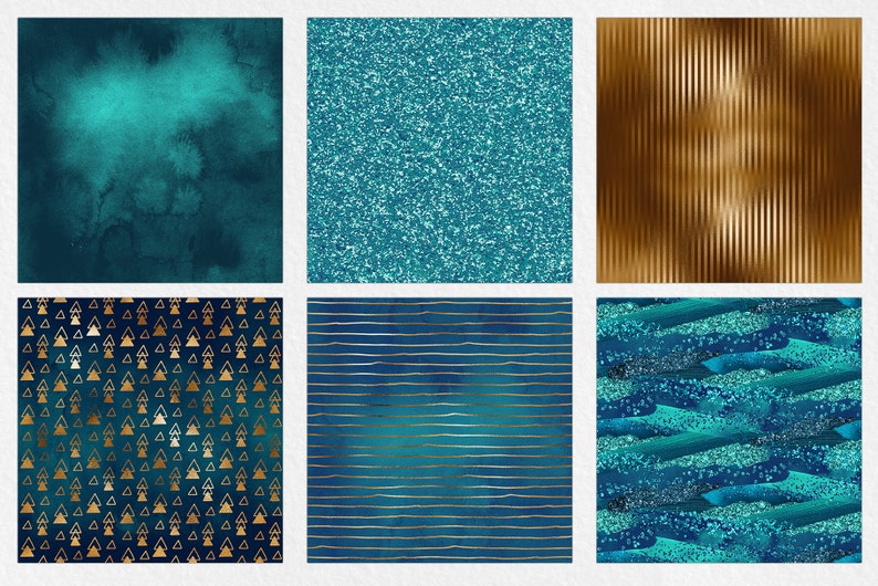 Ocean Gold Foil Digital Paper Seamless Textures Teal - Etsy Canada