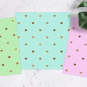 Pastel Hearts Gold Foil Digital Paper, Valentine's Day Backgrounds ...