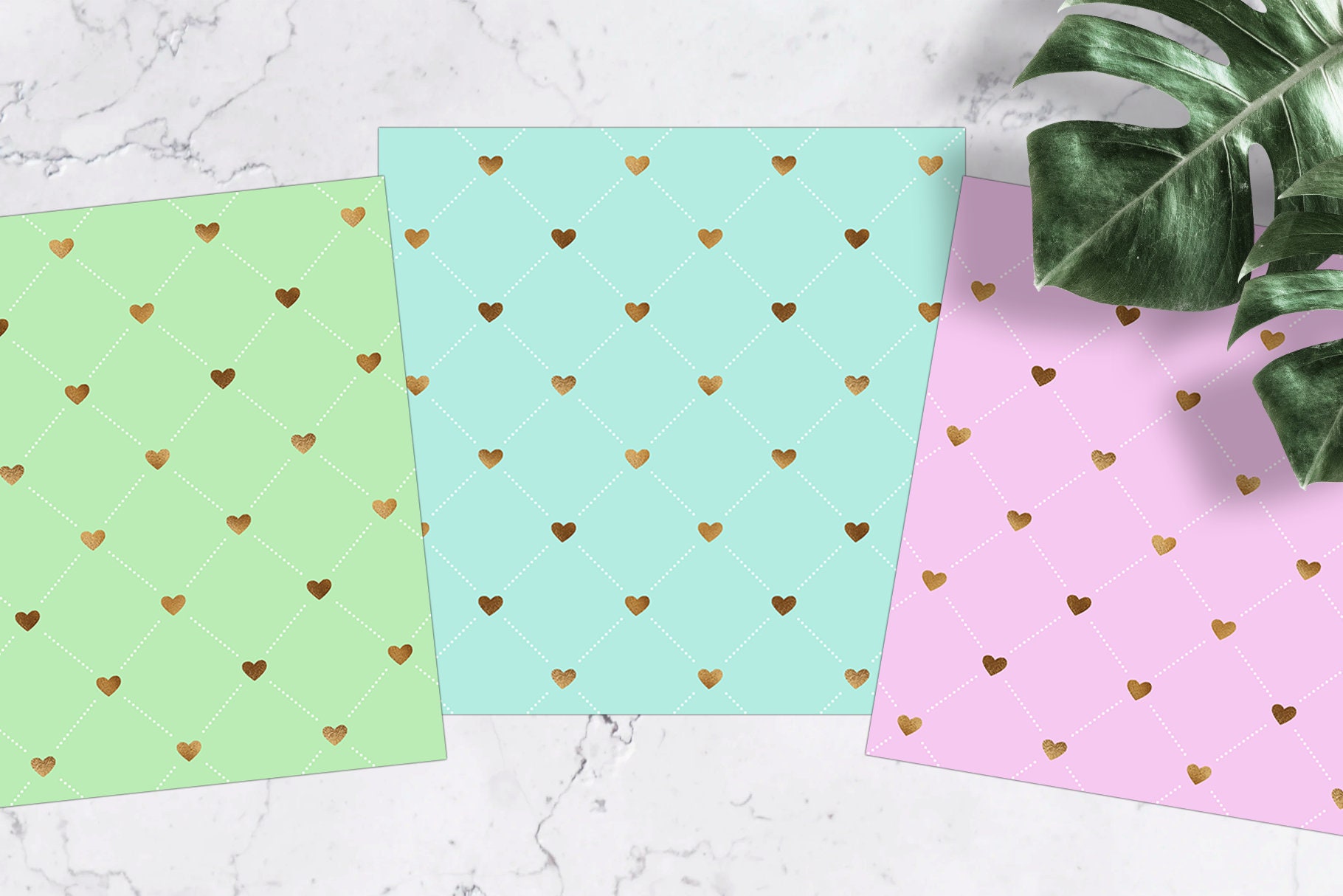 Pastel Hearts Gold Foil Digital Paper, Valentine's Day Backgrounds ...